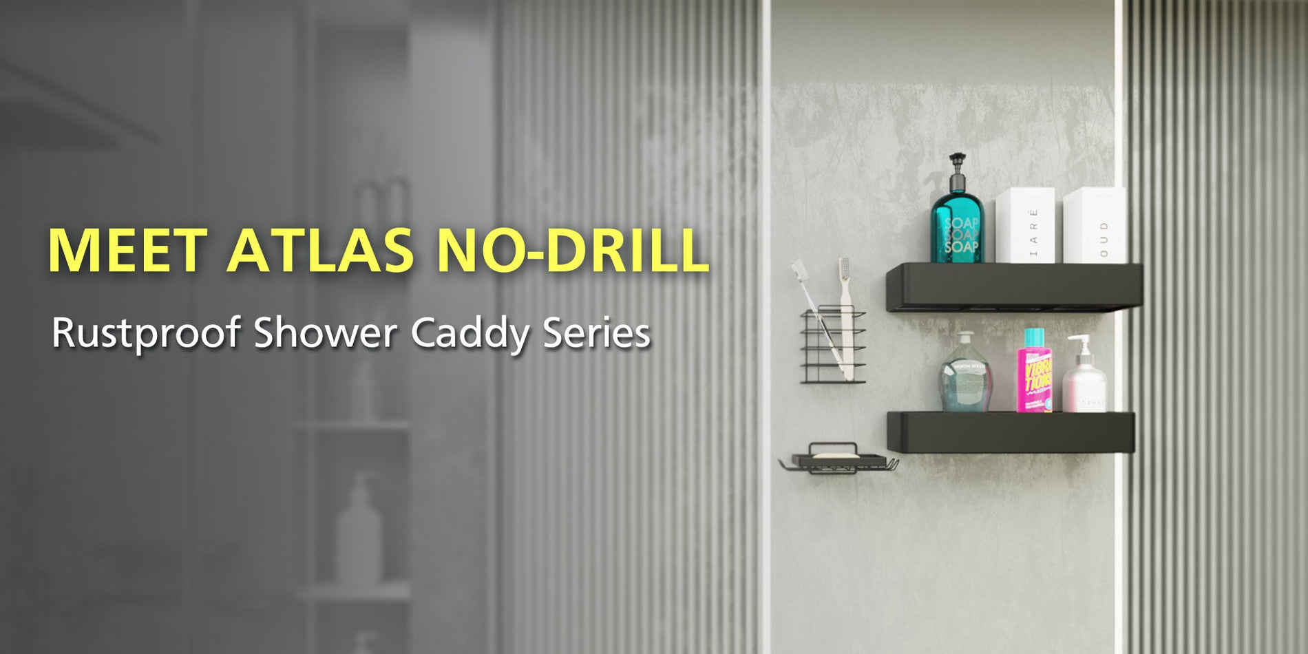 Meet Atlas No-Drill, Rustproof Shower Caddy Series – Atlas Shelving
